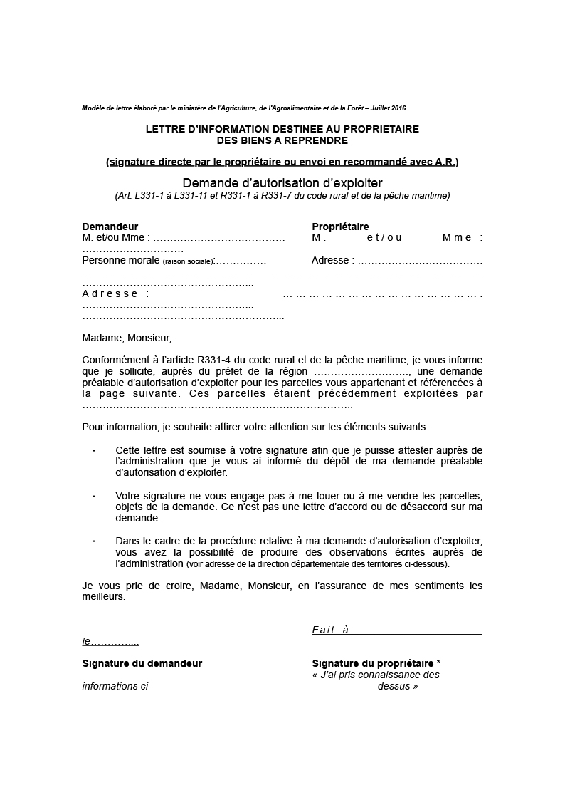 Lettre d’information destinée au propriétaire de biens à reprendre ... Lettre d’information destinée au propriétaire de biens à reprendre ...